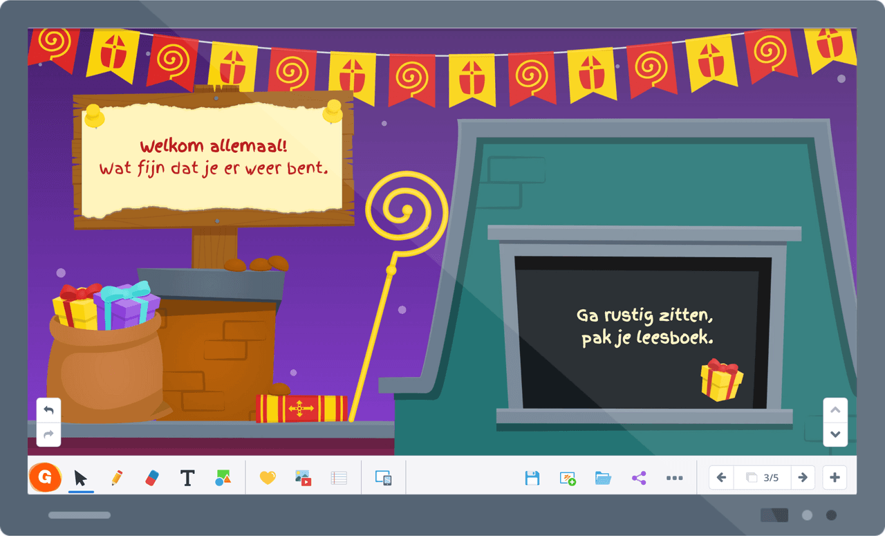 Sinterklaas op het digibord in de klas